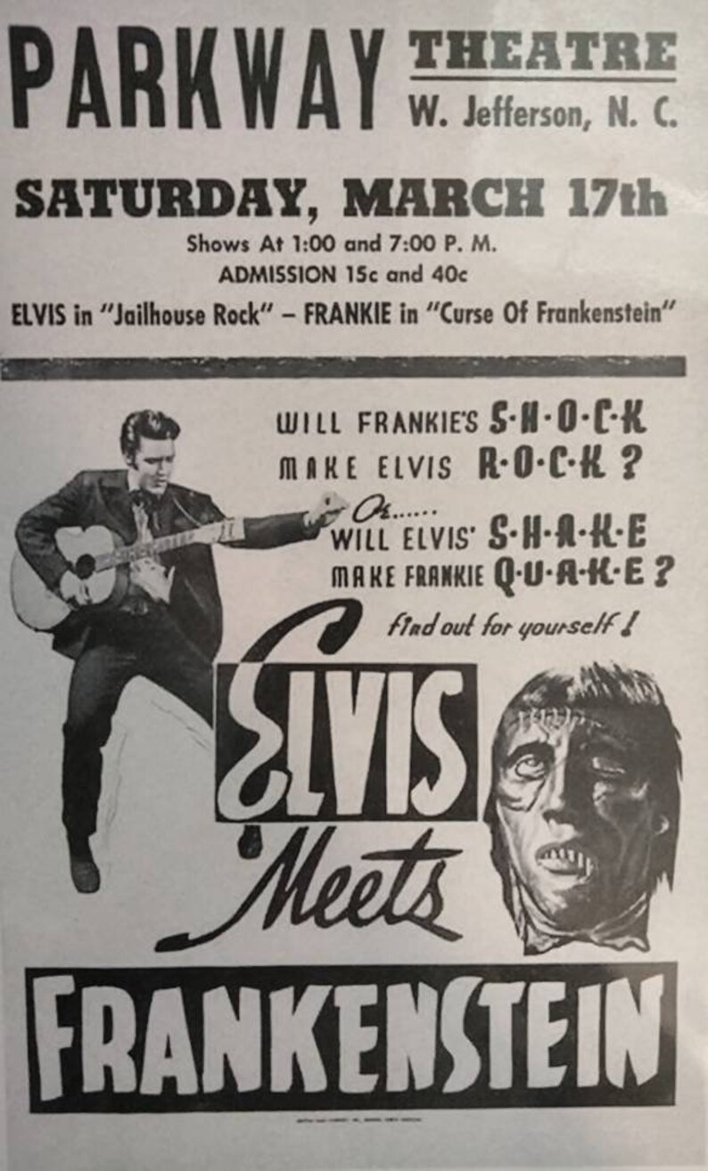 ELVIS & FRANKENSTEIN 1957 Double Feature Poster Laminated Print - Etsy