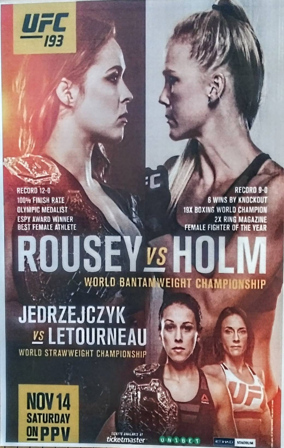 ROUSEY Vs HOLM Fight Poster Laminated Print - Etsy