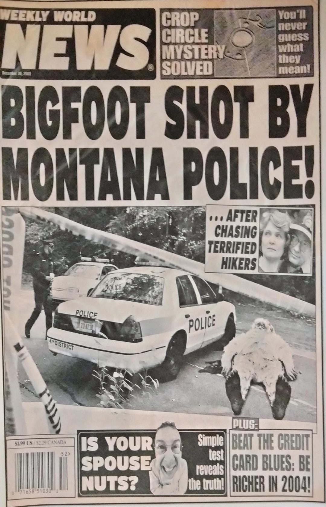 BIGFOOT SHOT by Montana POLICE Weekly World News Cover Laminated Print ...