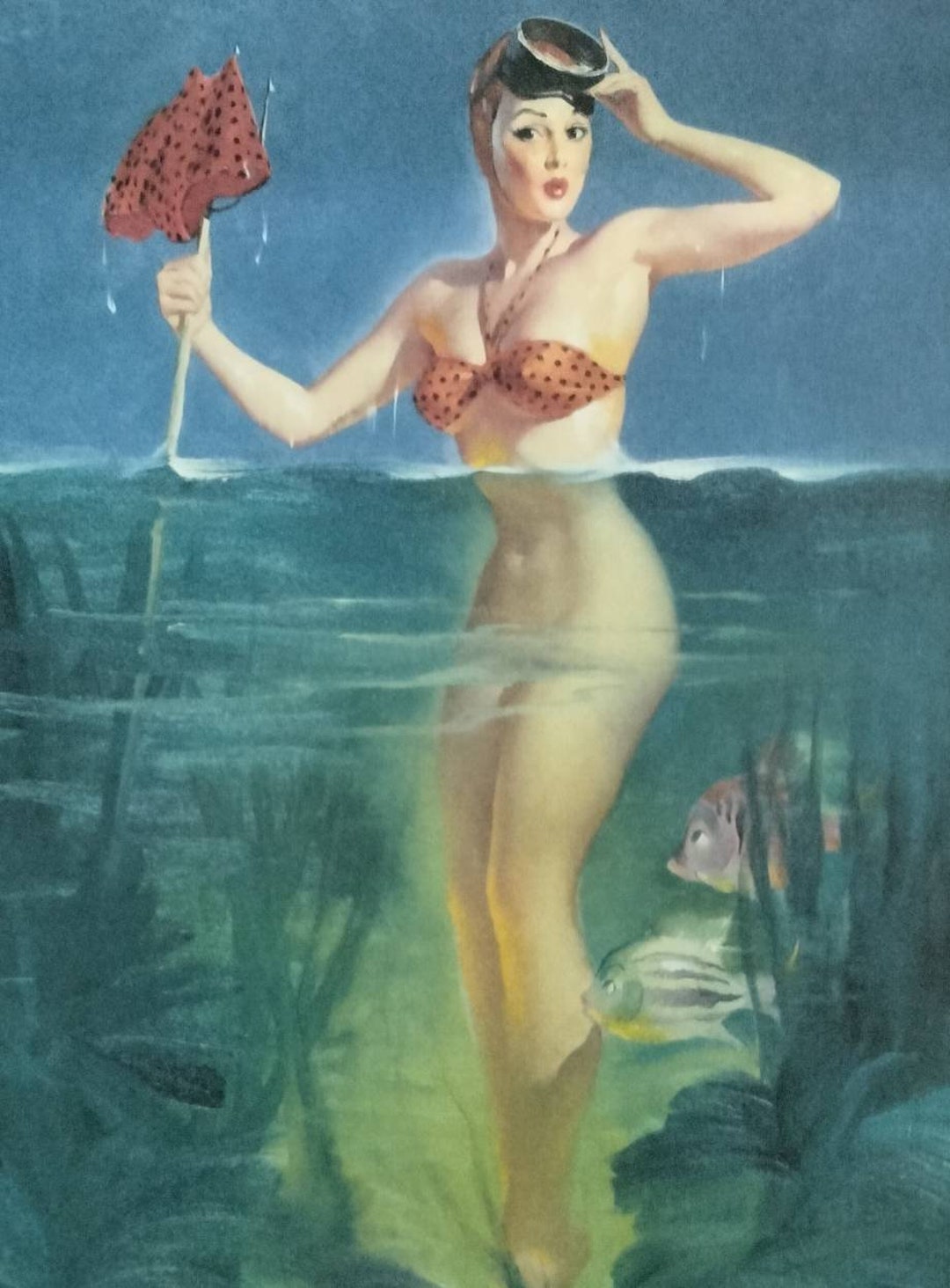 Gil Elvgren 1952 "surprising Catch" Laminated Print Pin-up - Etsy