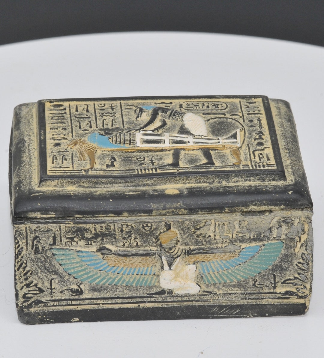 Unique Egyptian Art Anubis Box Decorated Pharaonic Inscriptions Colored ...