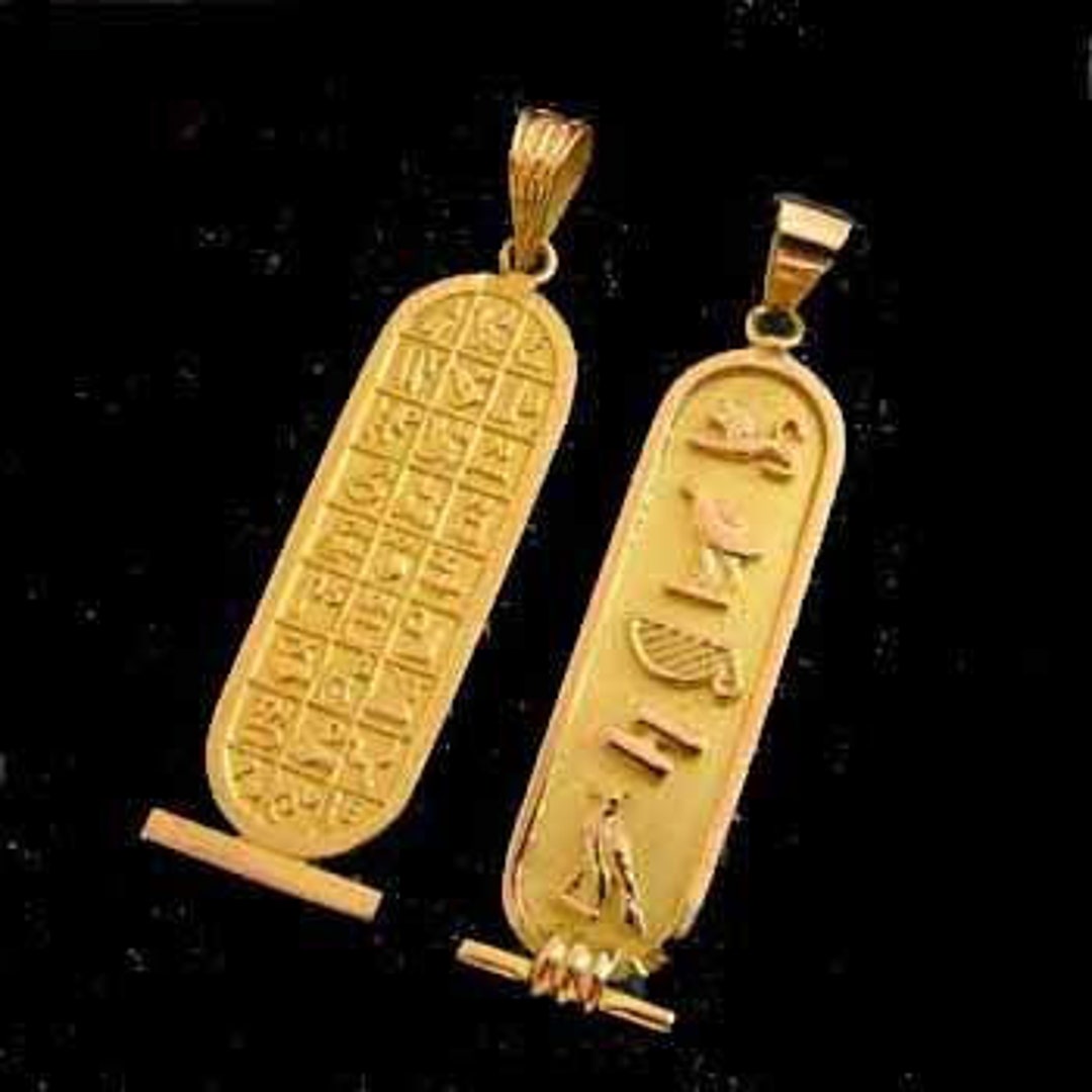 18K Solid Gold Fantastic Handmade Ancient Egyptian Alphabet Cartouche ...