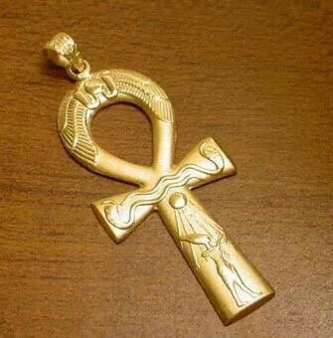 18k Gold Akhenaton Ankh Pendant: Handmade Egyptian Key of Life Brought ...