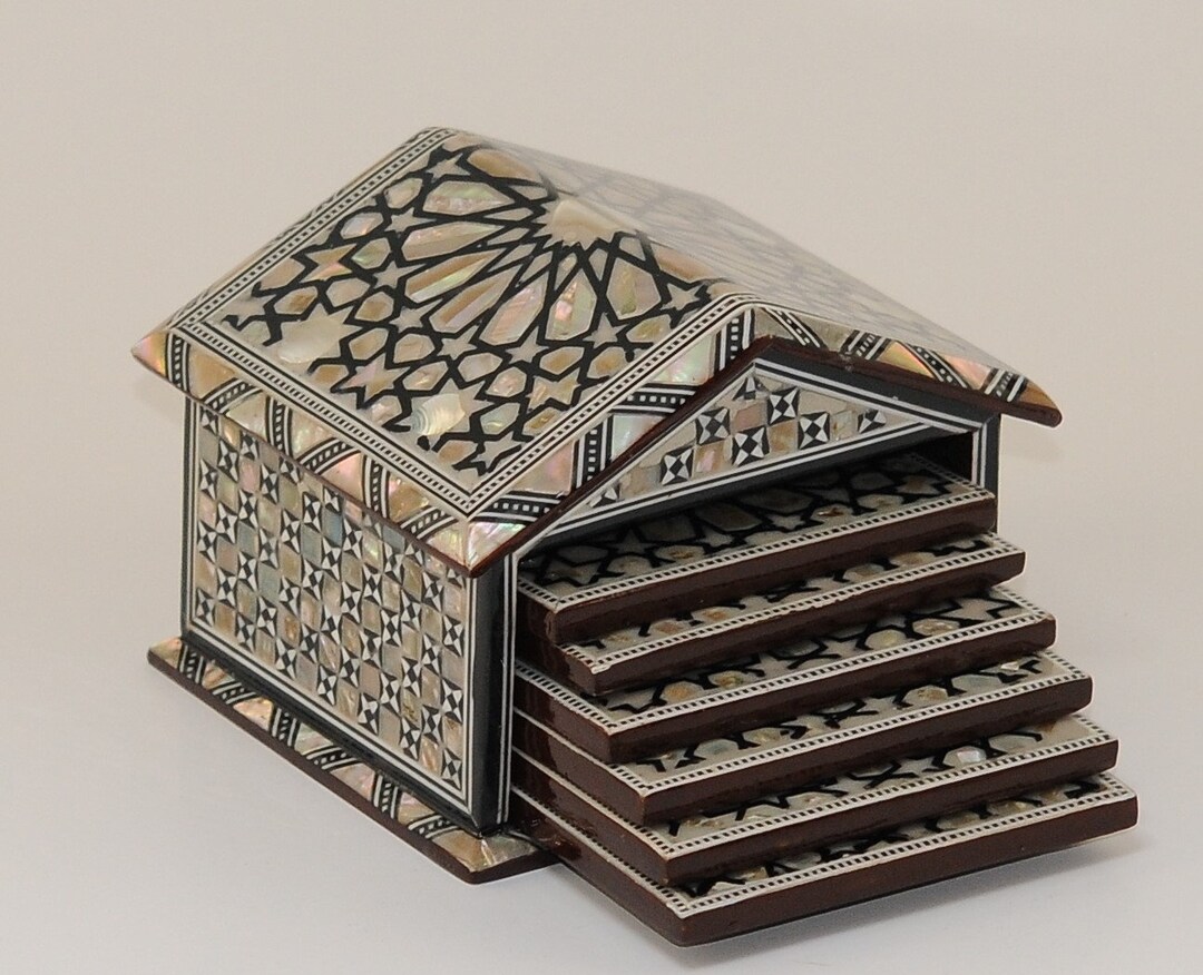 Amazing Egyptian Handmade Coasters Set of 6 - Beech Wood With Inlaid ...