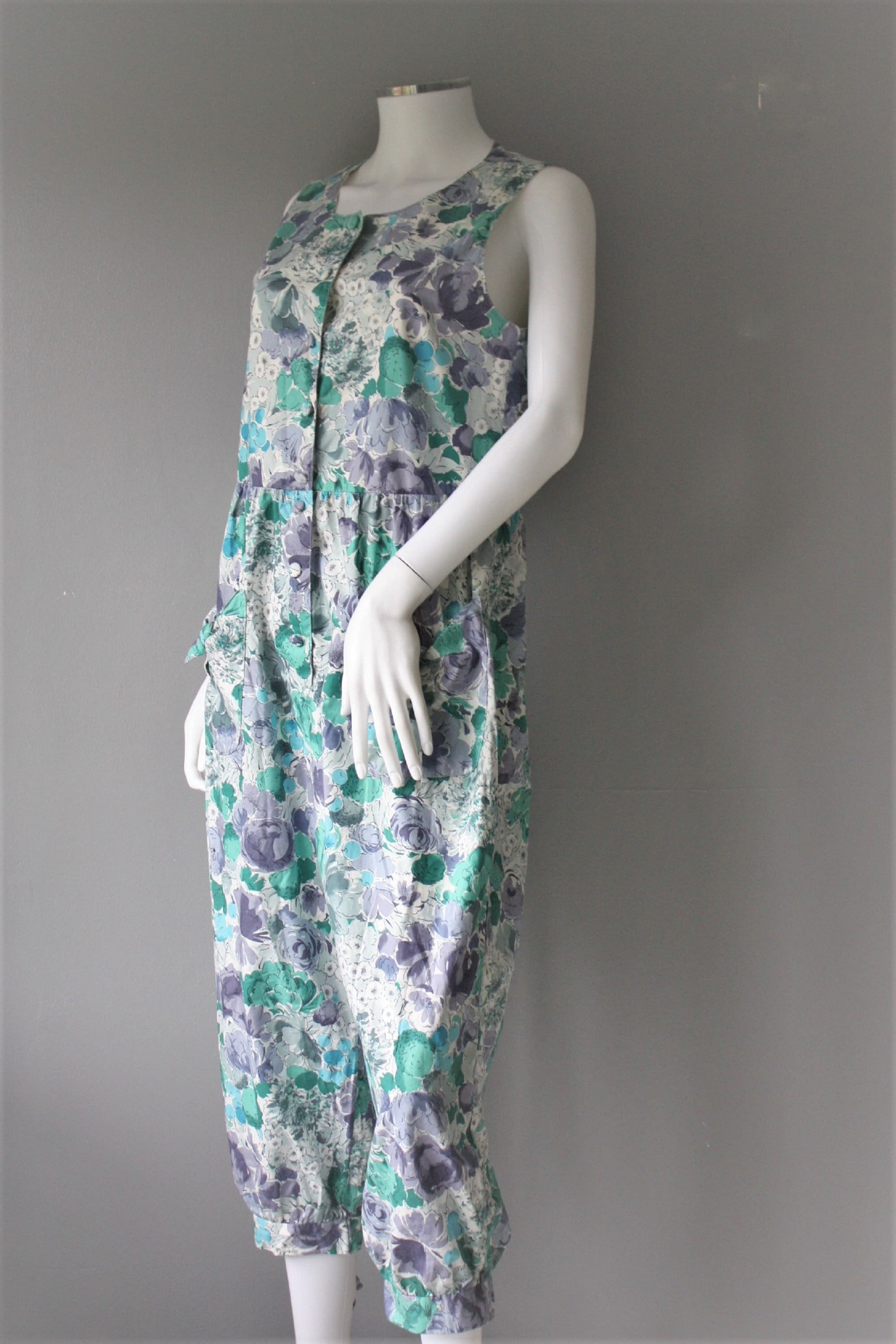 LAURA ASHLEY Jumpsuit, Floral PLAYSUIT, Cotton Romper Suit, Medium Size ...