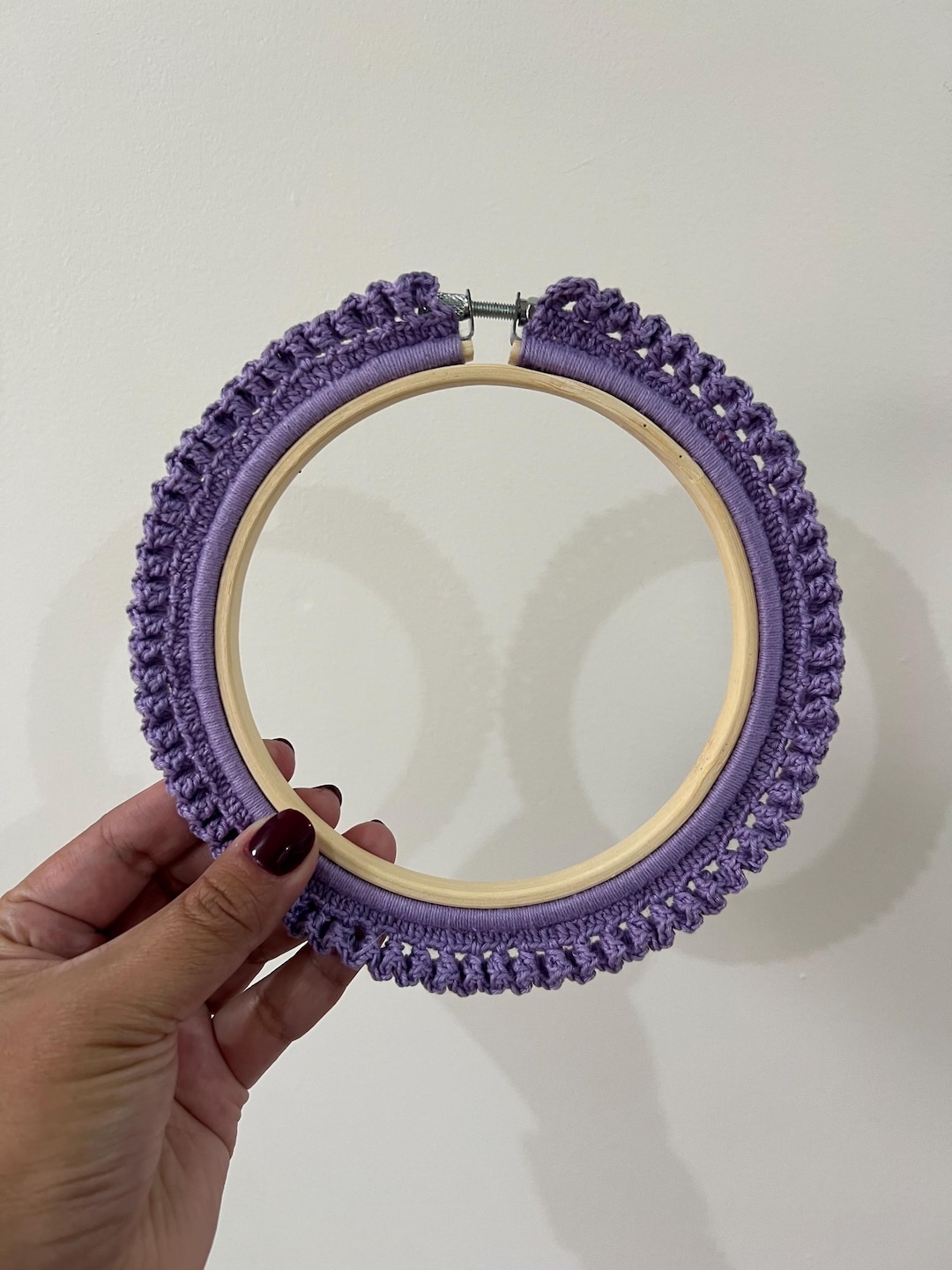 Lilac Crochet Embroidery Display Hoop - 5 Inch, Wooden Crocheted Hoop ...
