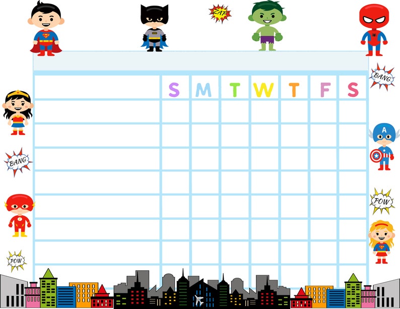 My Superhero Chore Sheet, DIY Printable-with Stickers - Etsy