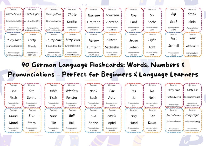 90 German Language Flashcards: Essential Words, Numbers ...