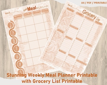 PRINTABLE Grocery List, Shopping Planner, Weekly Meal Planner, Instant ...