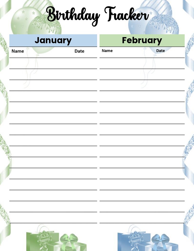 Calendar and Birthday Tracker – Planner, Editable, Printable, Digital ...