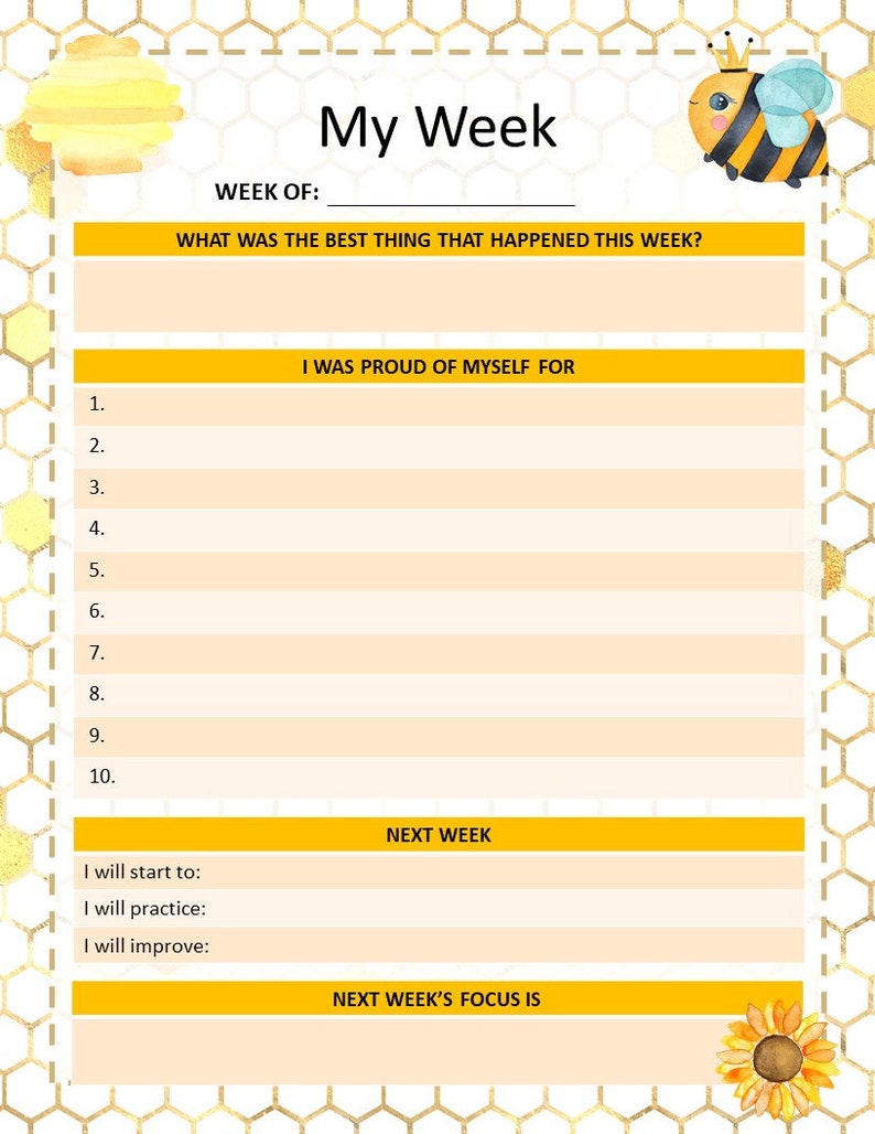 Bee Positive Planner DIY Printable Weekly Planner Monthly - Etsy