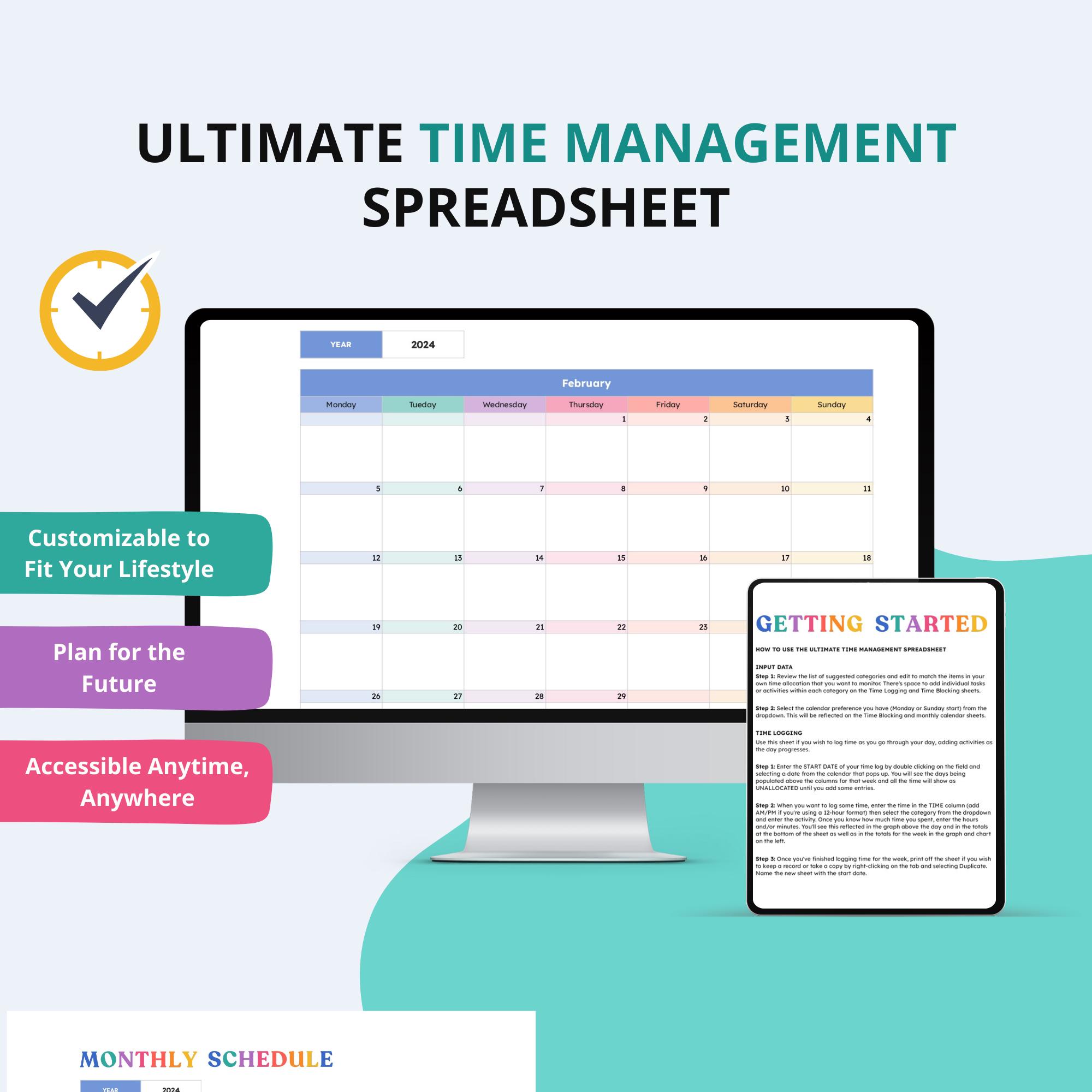 Ultimate Time Management Spreadsheet – Google Sheets Planner for ...