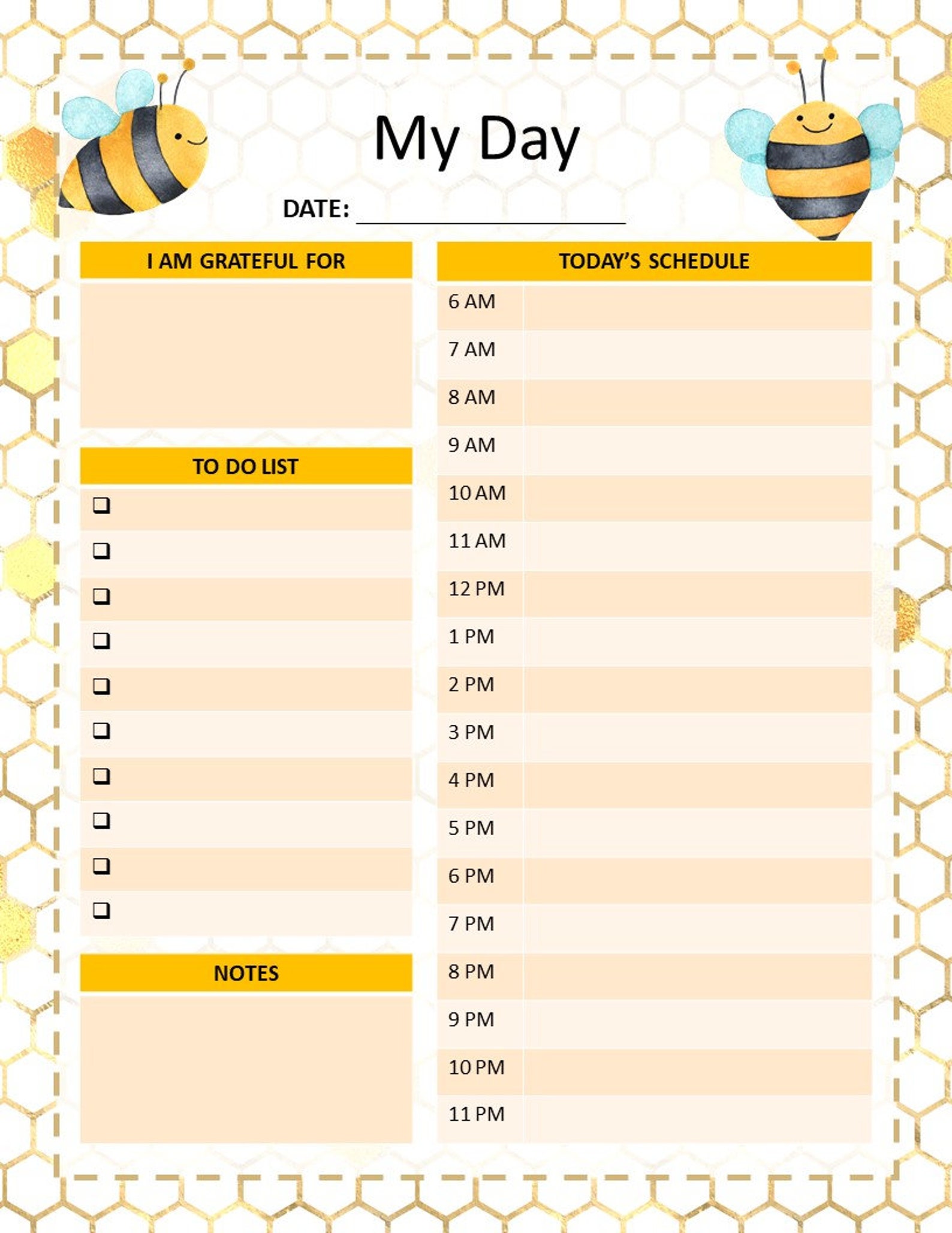 Bee Positive Planner, DIY Printable, Weekly Planner, Monthly Planner ...