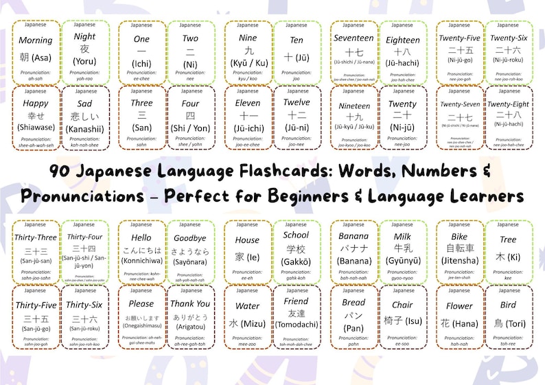 90 Japanese Language Flashcards: Essential Words, Numbers ...