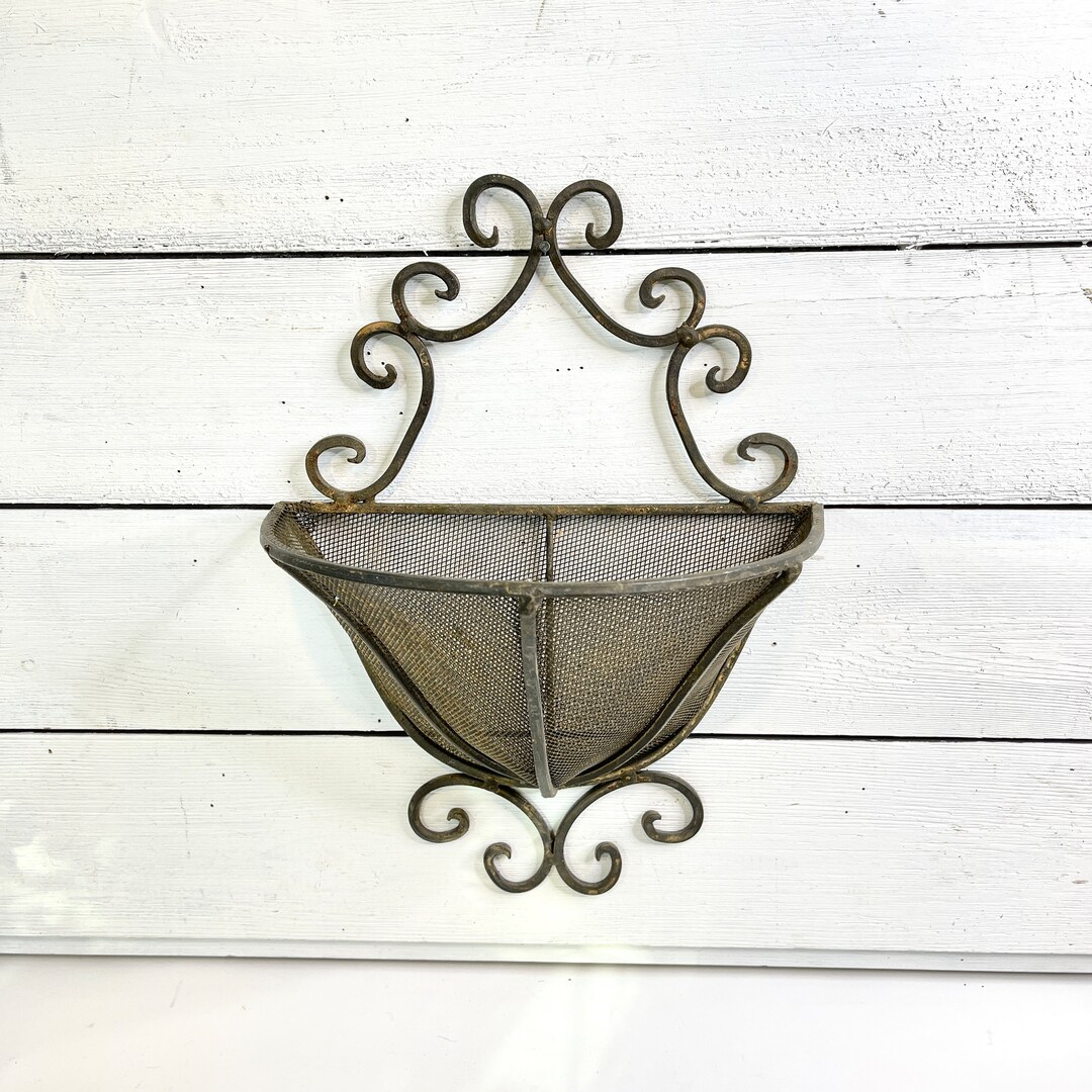 Vintage Planter, Wall Pocket, Wire Mesh, Outdoor Wall Decor, Plant Mom ...