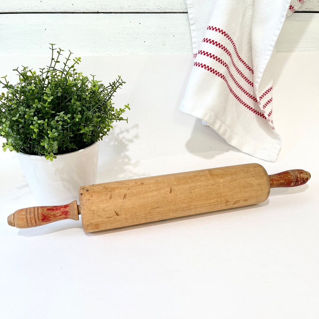 Vintage Rolling Pin, Solid Wood Red Handles, Rolling Pin Collection ...