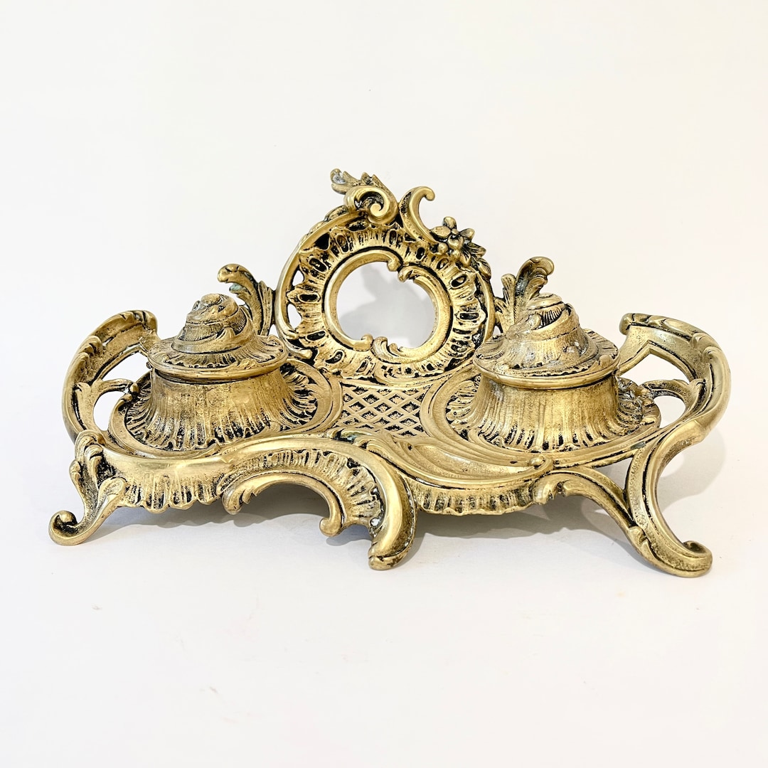 Vintage Brass Inkwell, Double Ink Holders, Vintage Office, Hollywood ...