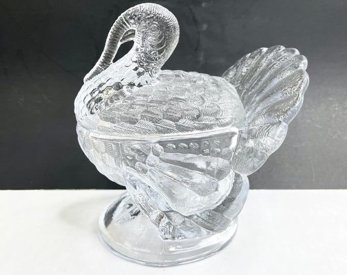 Vintage Glass Turkey, Thanksgiving Decor, Candy or Relish Dish, Hostess ...