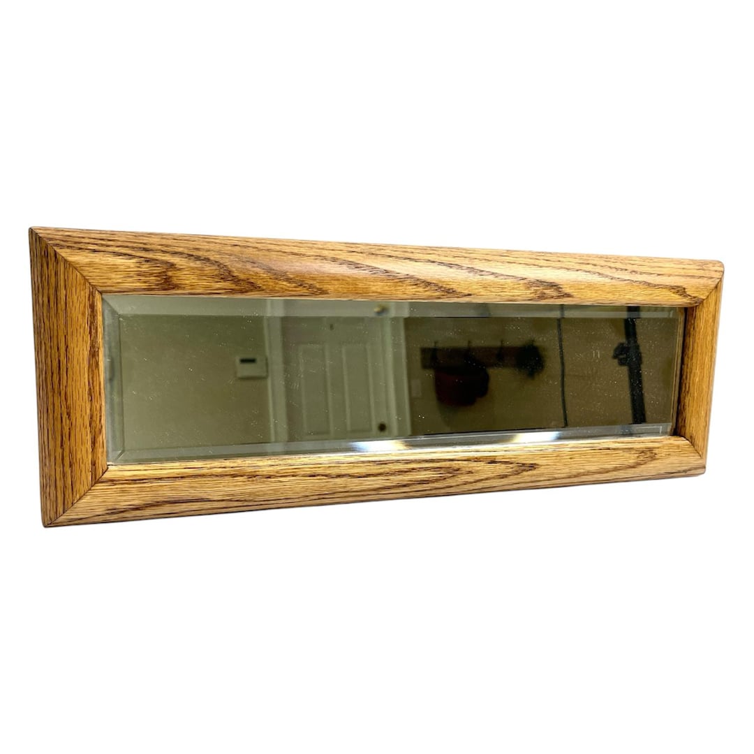 Oak Framed Slender Mirror, Beveled Mirror, Vintage Long Rectangle ...
