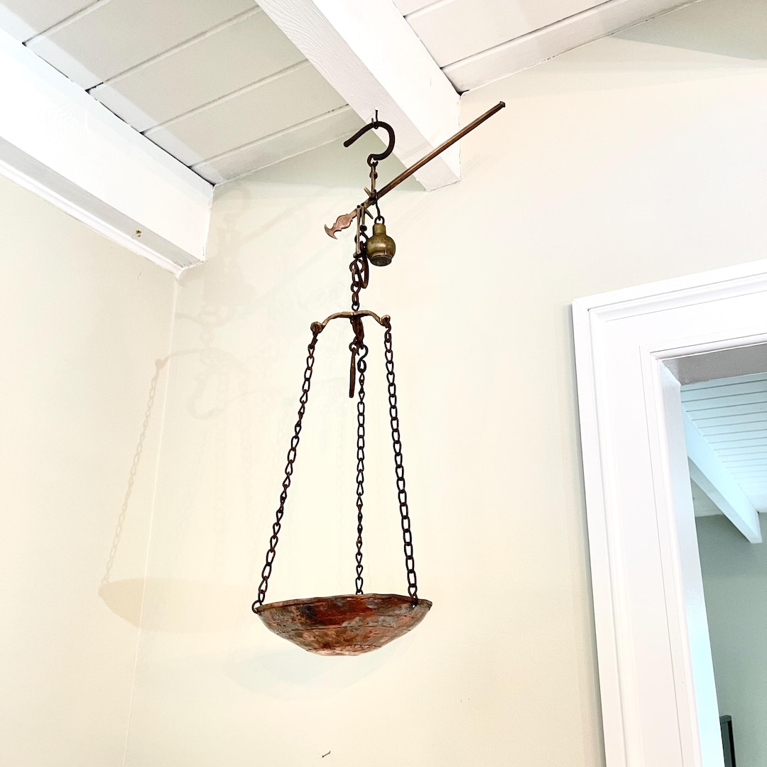 Antique Balance Scale With Copper Pan, Steelyard Roman Scale, Weighing ...