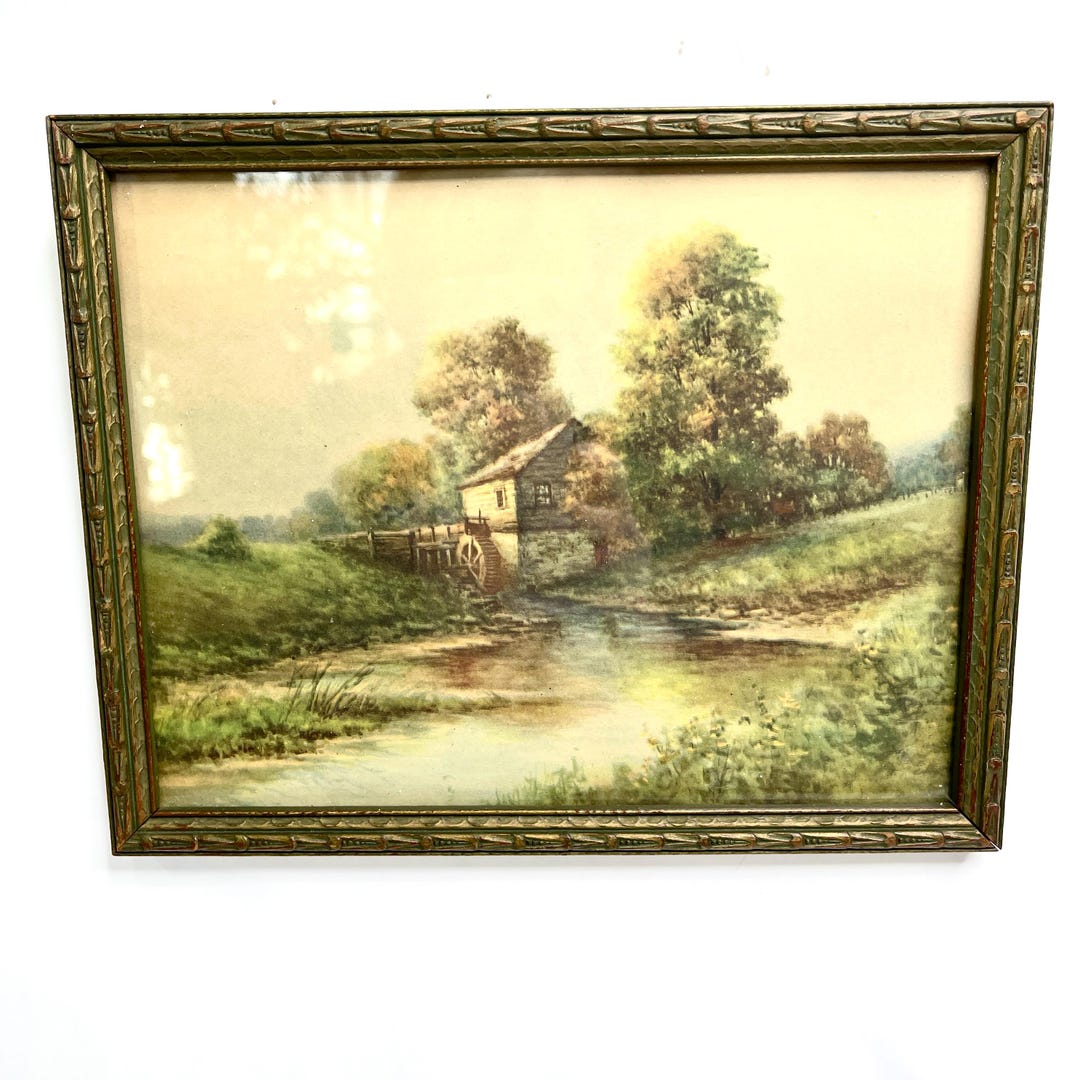 Landscape Print, Vintage Wall Art, Antique Vintage Framed Art, Soft ...