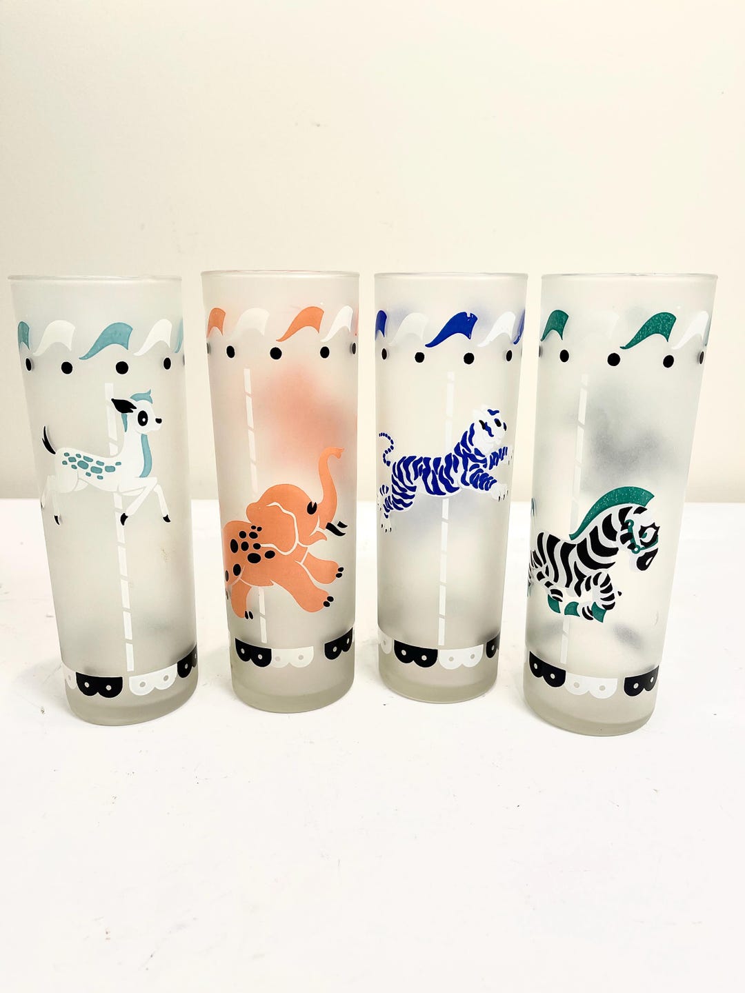 Vintage Libbey Frosted Carousel Glass Set - Etsy