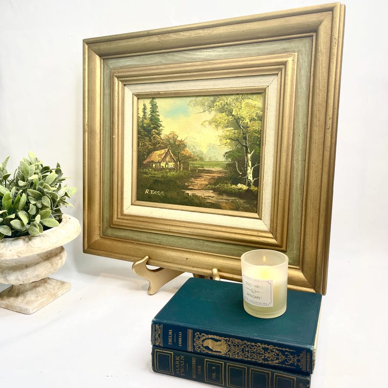 Vintage Cottagecore Oil Painting: Signed R. Farr, Stream & Trees - Etsy