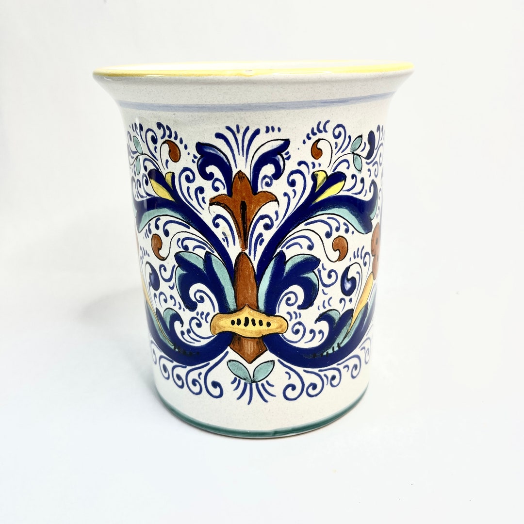 Vintage Deruta Ceramiche Utensil Holder, Hand Painted Pottery, Colorful ...