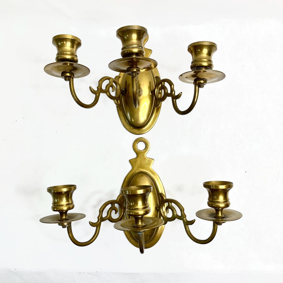 Brass Wall Sconces, Vintage Triple Arm Candleholders, Wall Art, Mantel ...