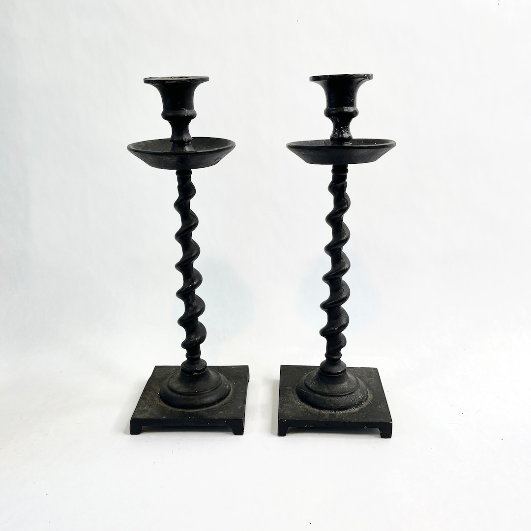 Black Candlesticks, Forged Iron Twist Tall Heavy Candleholders, Taper ...