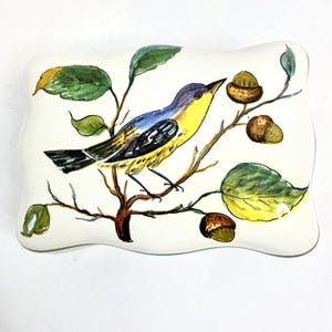 Vintage Ceramic Box, Hand Painted Bird Design, Made in Italy, Trinket ...