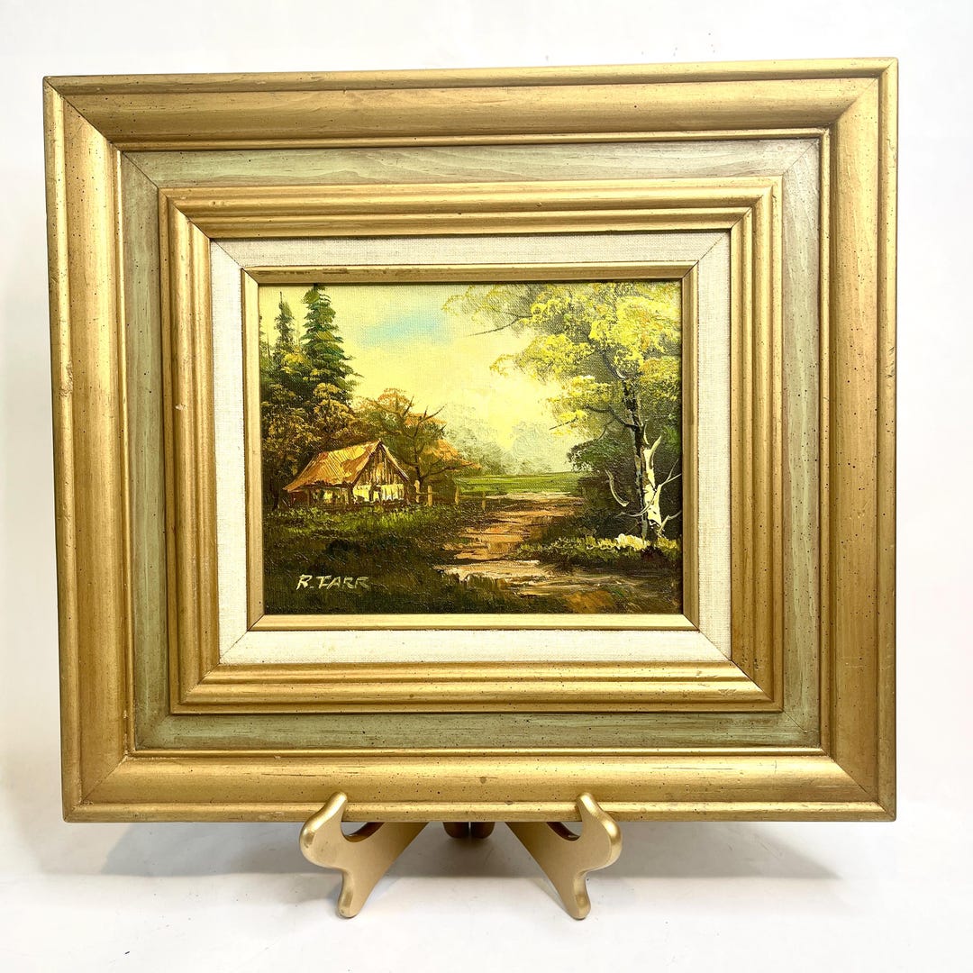 Oil on Canvas, Cottage Core Signed by R Farr, Vintage Wall Art, Stream ...