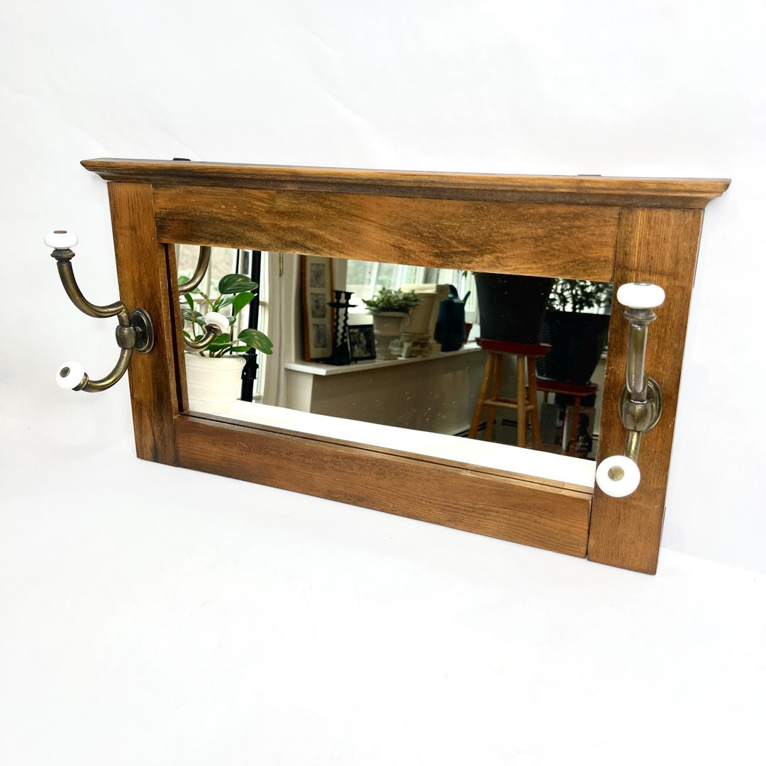 Vintage Mirror, Entryway Mirror With Double Hooks, Powder Room Wall ...