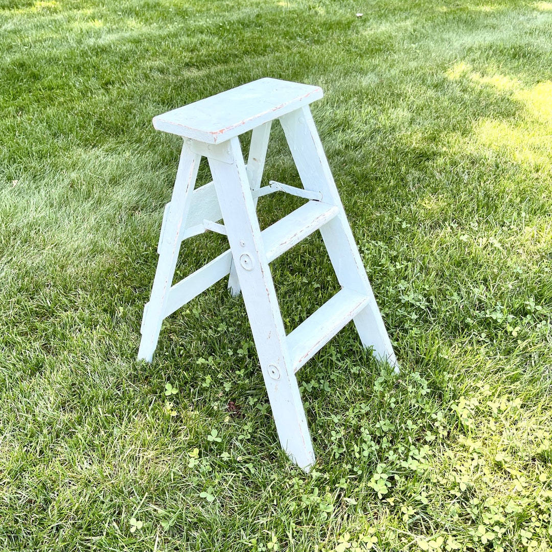 Vintage Chippy Pale Blue Step Ladder Plant Stand, Farmhouse or French ...