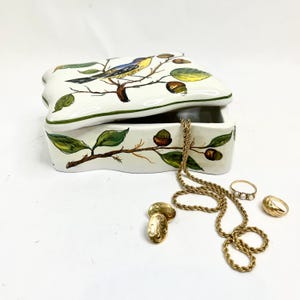 Vintage Ceramic Box, Hand Painted Bird Design, Made in Italy, Trinket ...