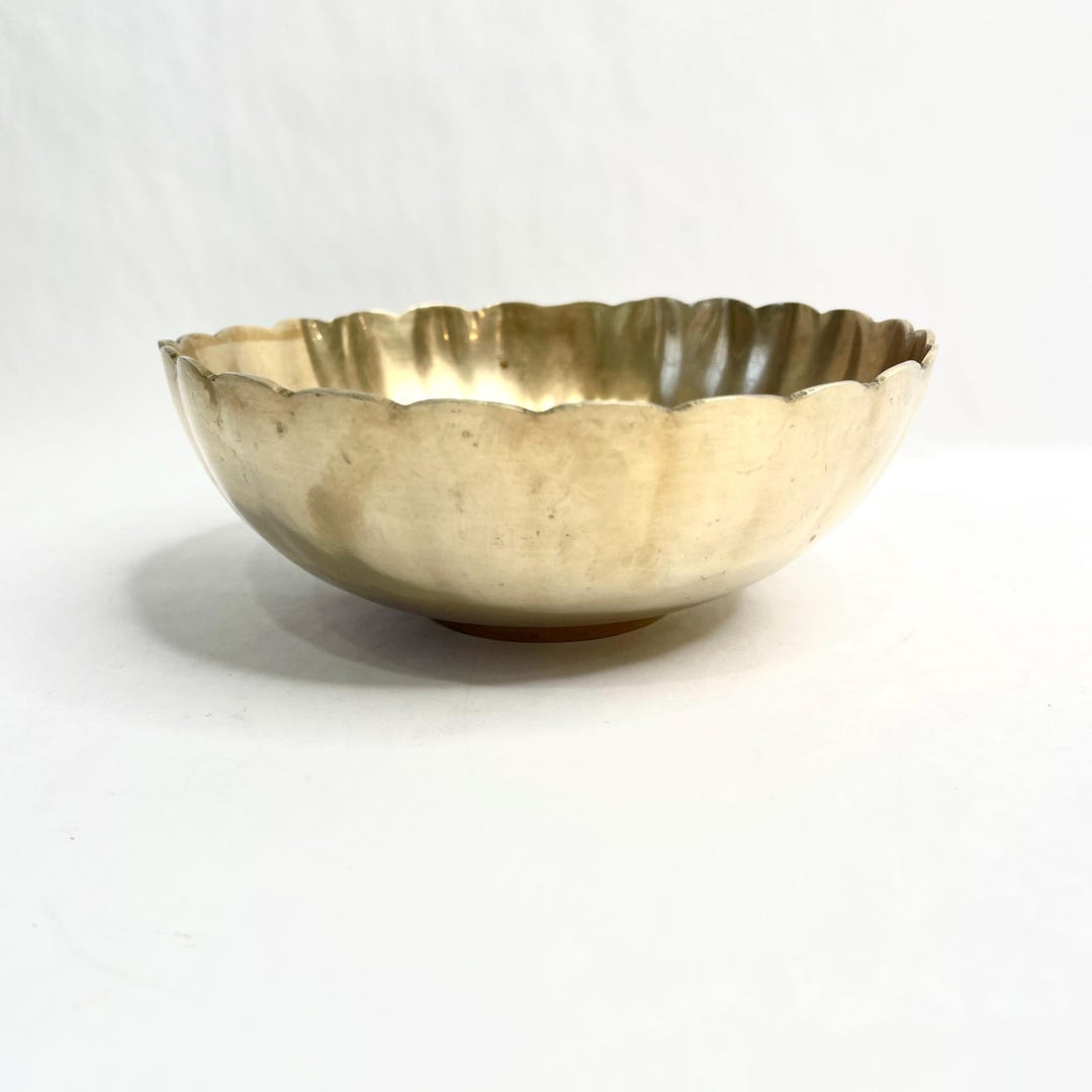 Brass Scalloped Edge Bowl, Vintage Round Decorative Brass Bowl, Trinket ...