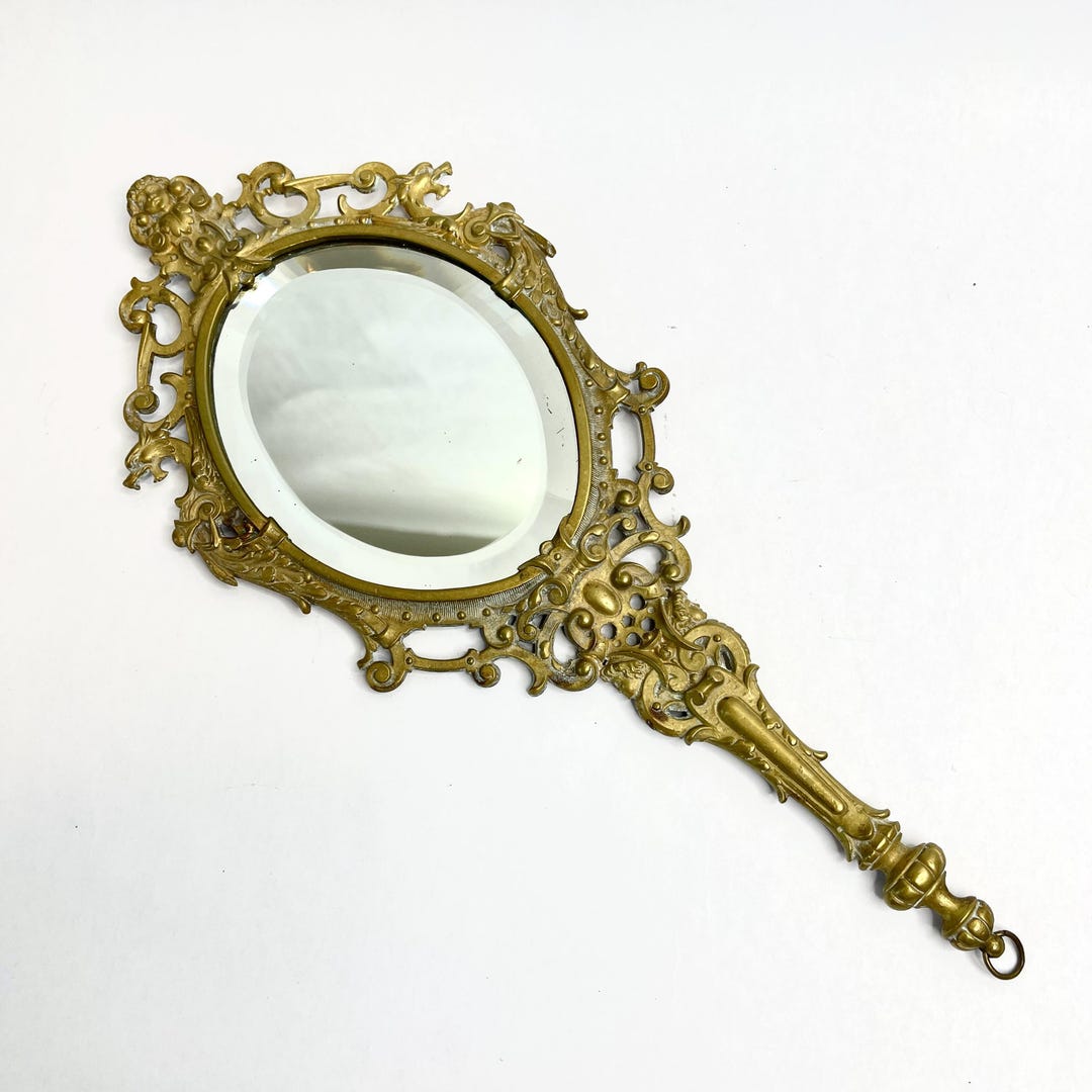 Vintage Hand Held Mirror, Brass Oval Mirror, Bedroom Decor, Ornate ...