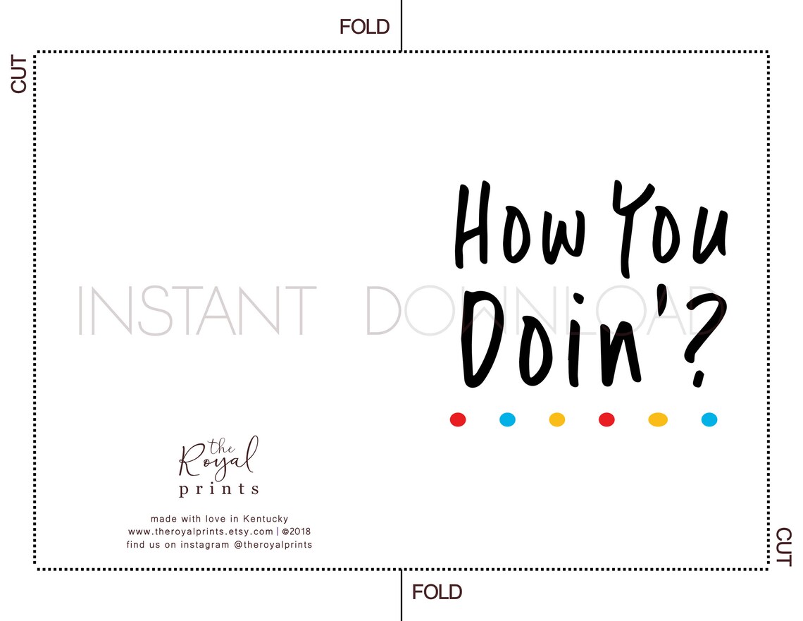 Printable Card How You Doin' Printable Card Friends TV | Etsy
