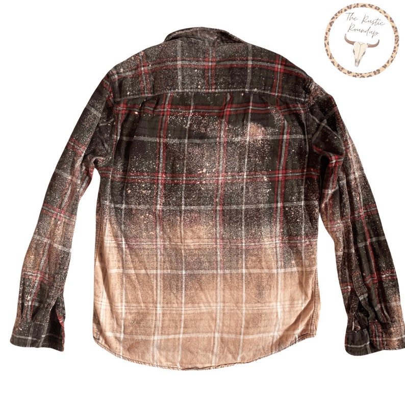 Olive and Brown Plaid Bleached Flannel Hand Distressed Acid Washed ...