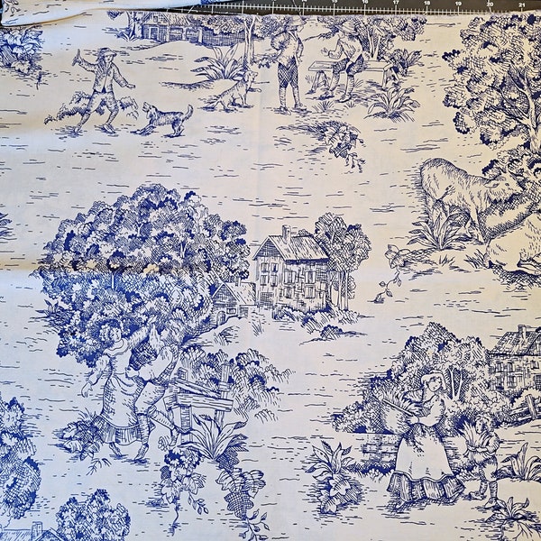 Blue Toile Fabric - Etsy