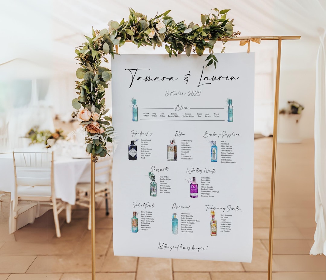 GIN Table Plan Seating Chart Wedding Bottle - Etsy UK