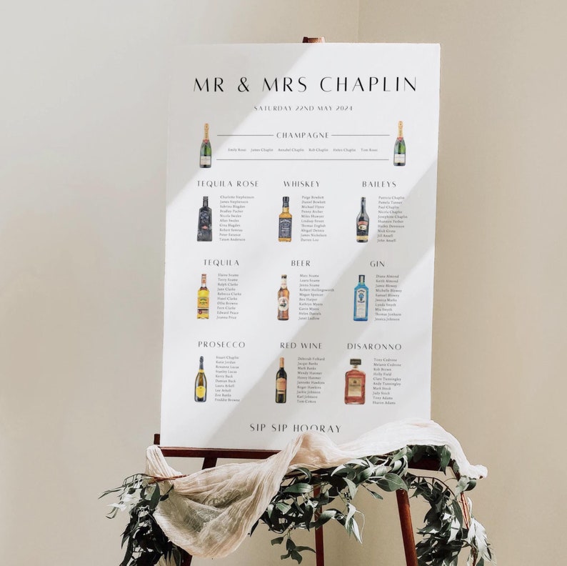 Alcohol Bottle Watercolour Table Plan Seating Wedding Quirky Fun - Etsy UK