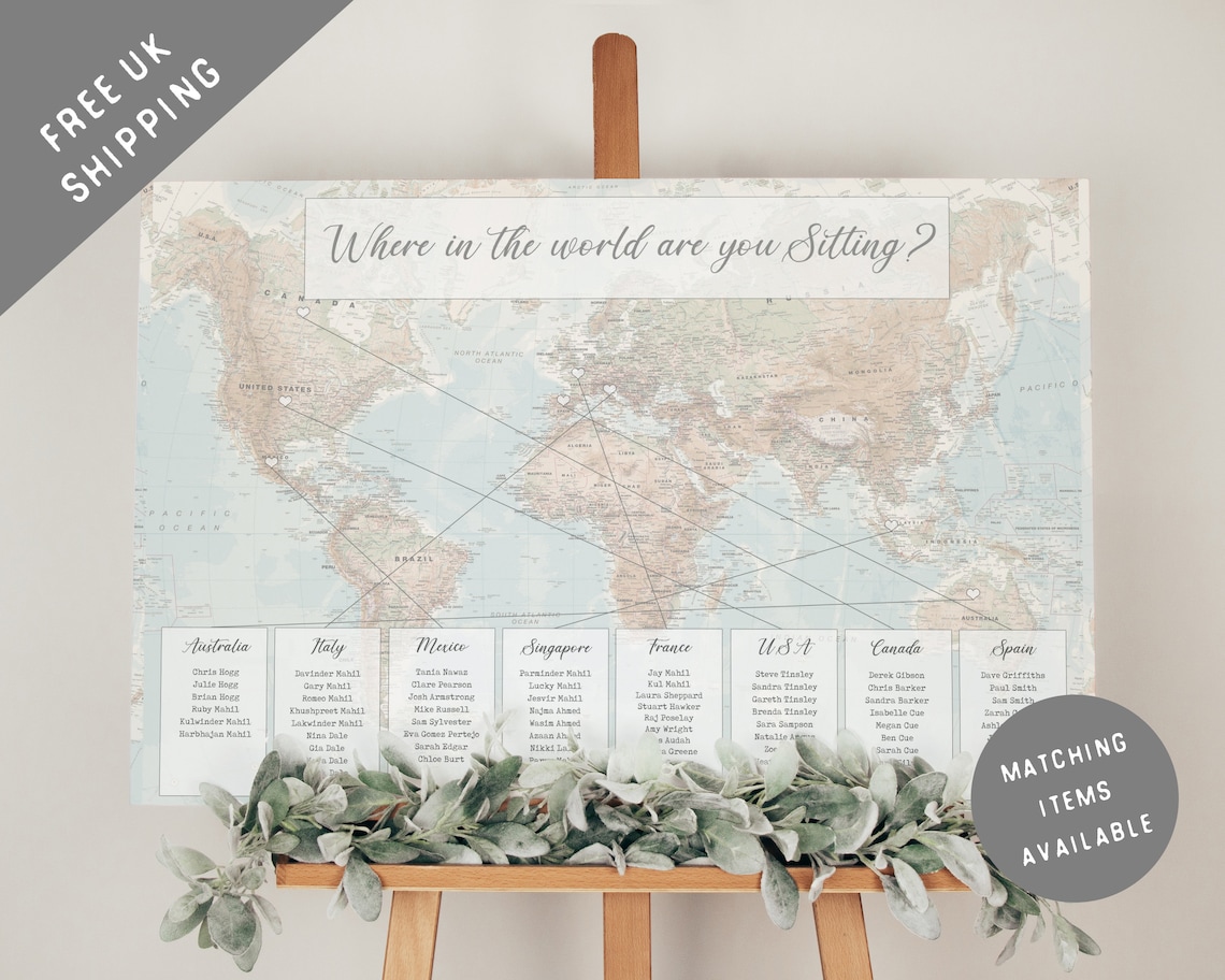 World Map Table Plan Seating Wedding - Etsy UK