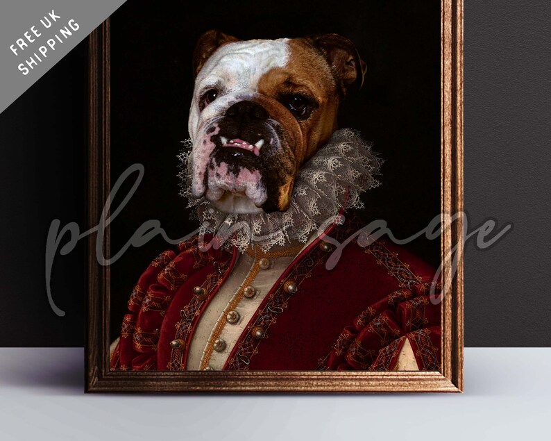 BULLDOG Renaissance Style Pet Portrait Art Print Regal Canvas - Etsy