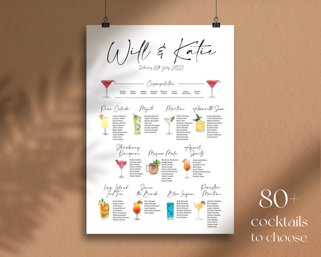 COCKTAIL Table Plan Seating Chart Wedding Bottle - Etsy UK