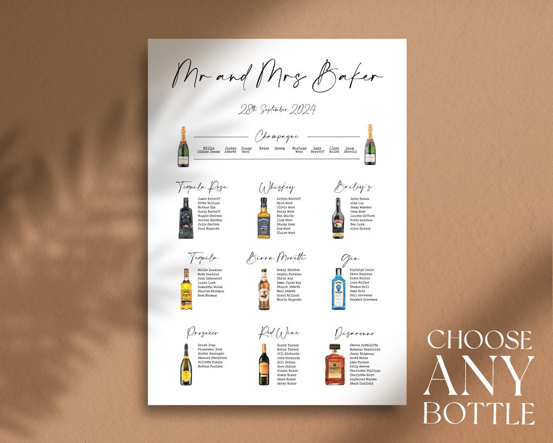 ALCOHOL Watercolour Table Plan Seating Wedding - Etsy UK
