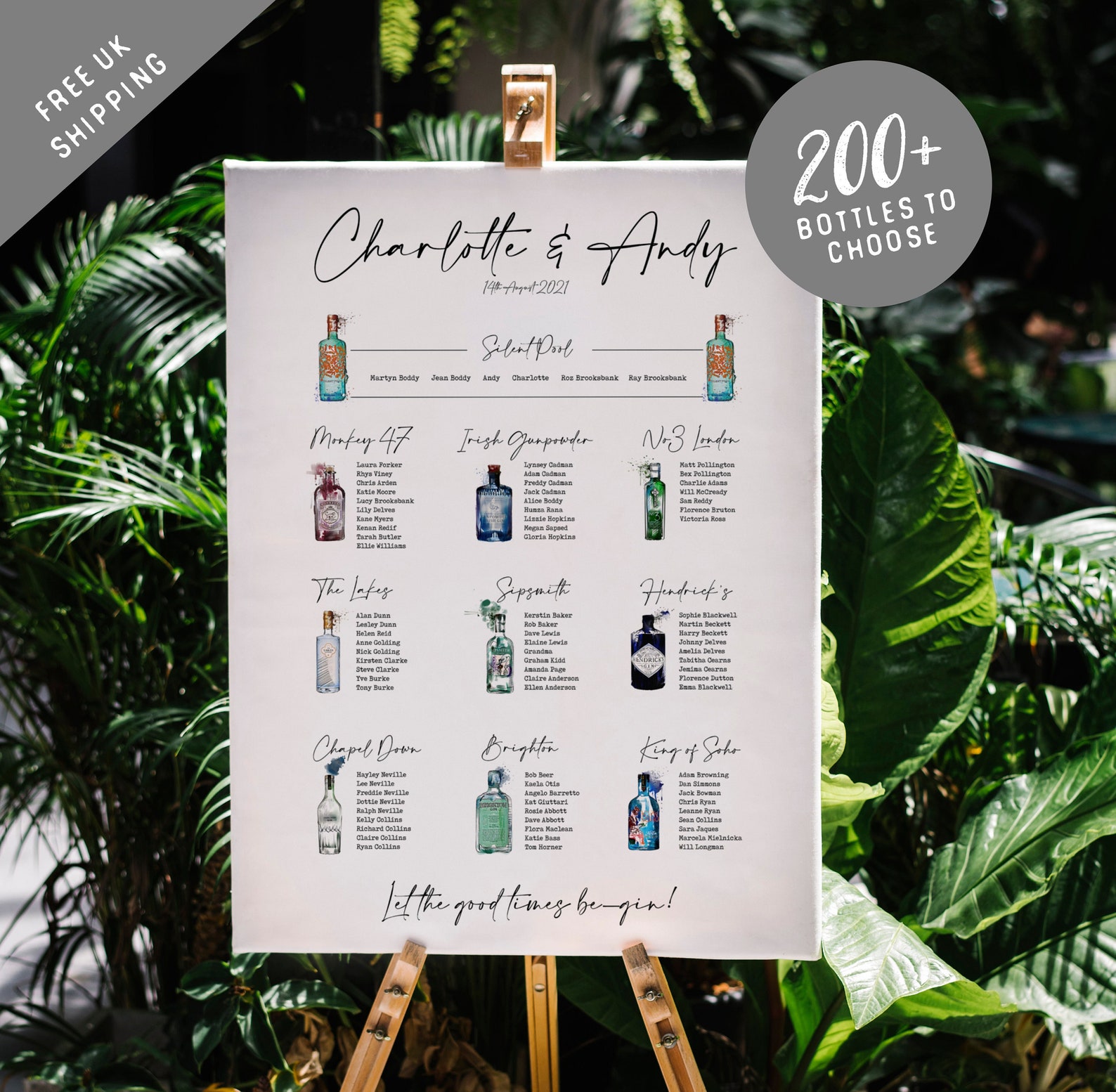 GIN Table Plan Seating Chart Wedding Bottle - Etsy UK