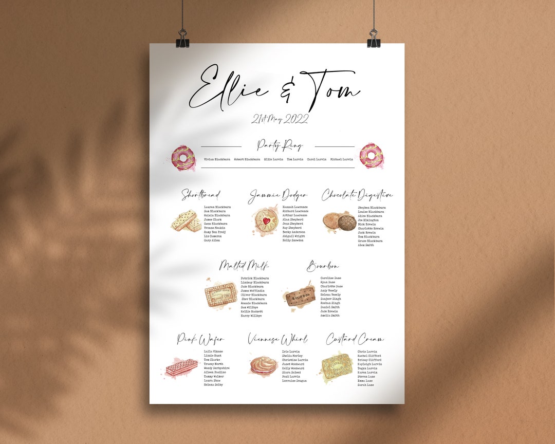Biscuit Cookie Table Plan Seating Wedding - Etsy UK