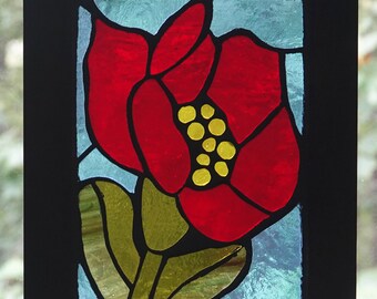 Mosaic Poppy Window, Poppy Mosaic, Stained Glass Window, Flower Art ...