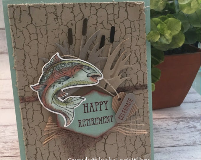 Retirement Card, Fishing, Handmade, Outdoors, Rustic, Nature, Masculine ...